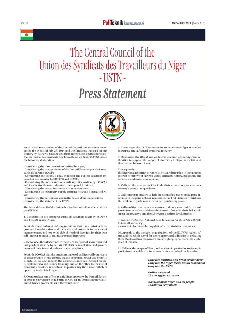 The Central Council of the Union des Syndicats des Travailleurs du ...